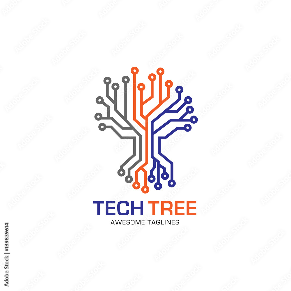 tech tree logo concept- vector logo concept illustration. green network ...