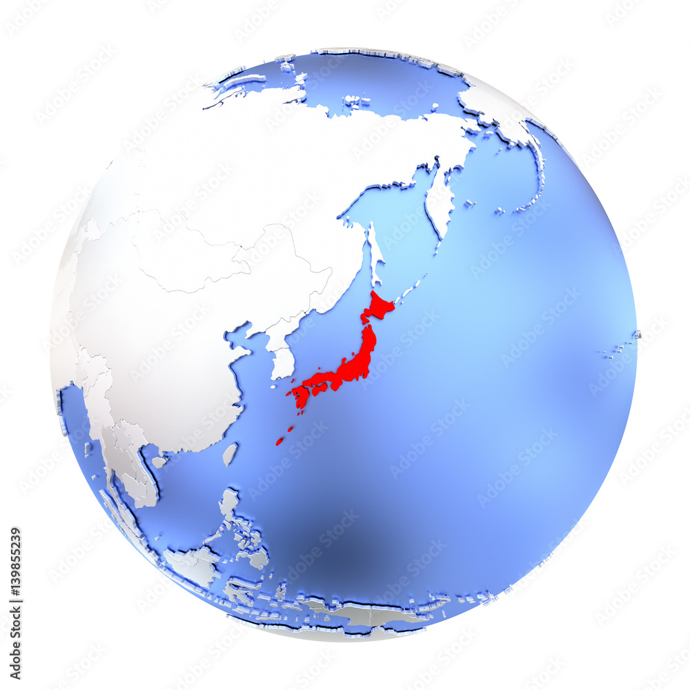 Japan on metallic globe isolated Stock Illustration | Adobe Stock