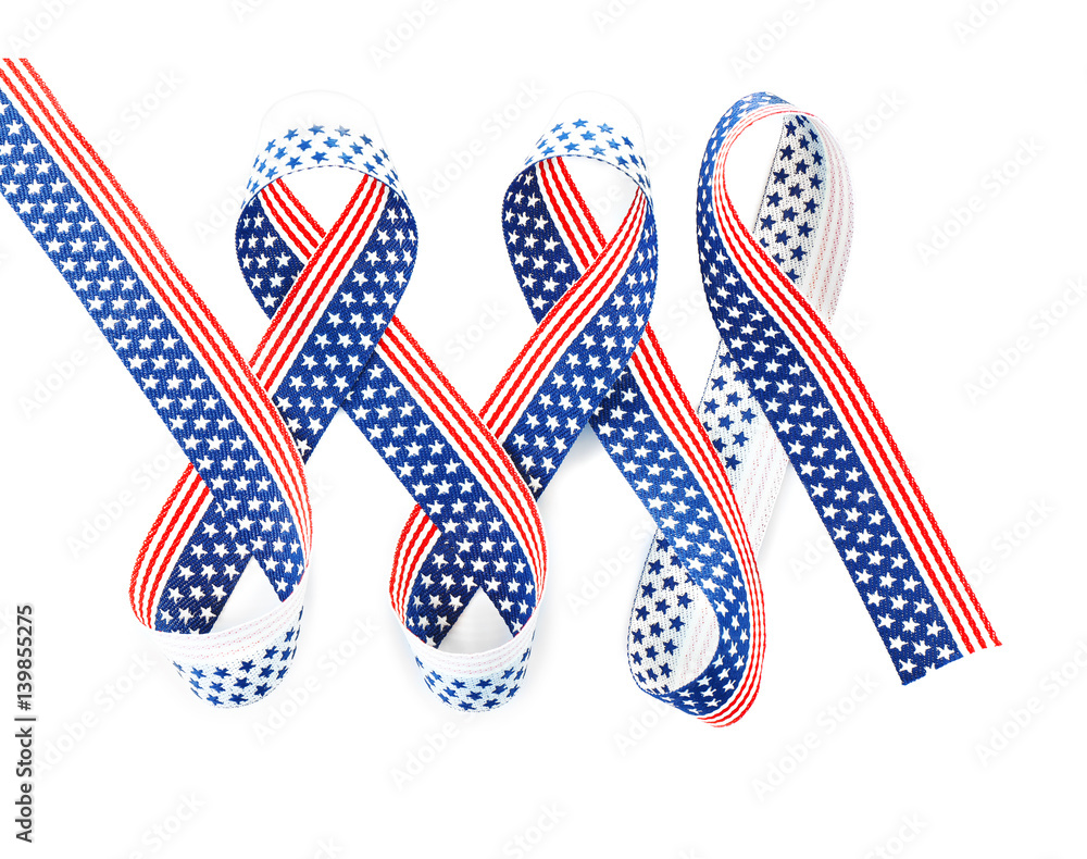 Ribbon with USA flag on white background Stock Photo | Adobe Stock