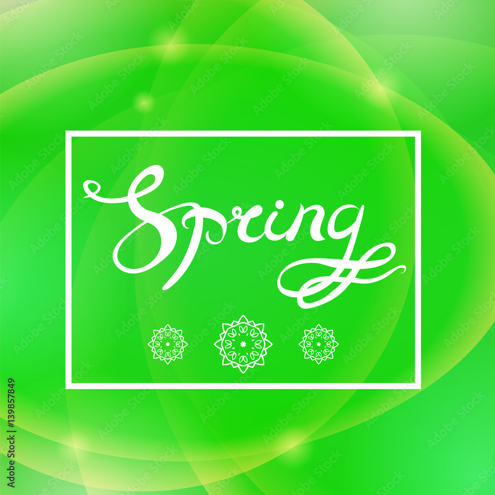 Spring Lettering Design.Green Banner with a Textured Abstract Blurred ...