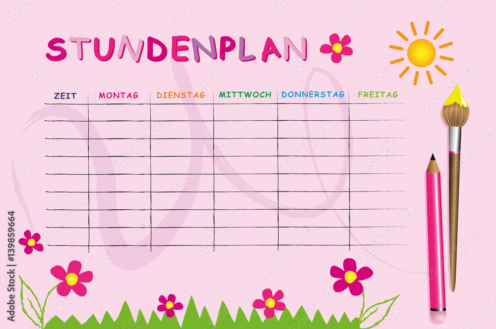 Stundenplan pink Blümchen Stock Vector | Adobe Stock