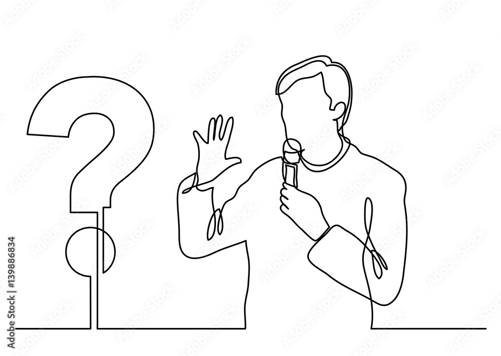 continuous line drawing of presenter speaking about a question Stock ...