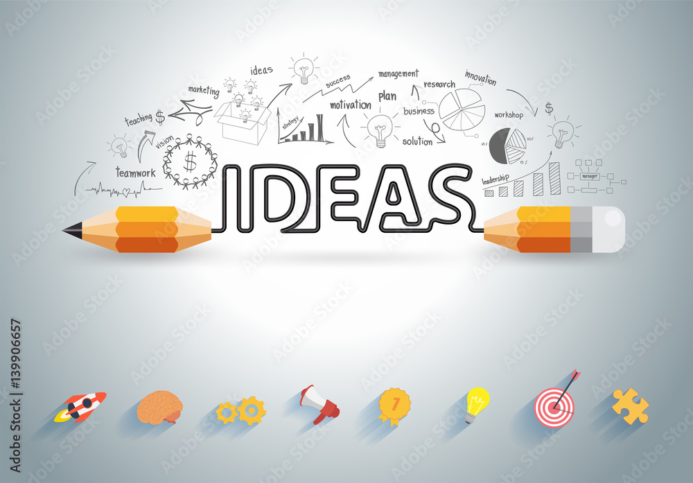 Pencil ideas concept doodles icons set. Vector illustration. Stock ...