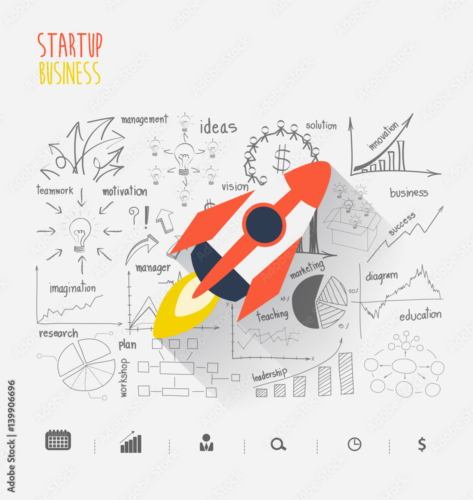 Startup business idea concept, Rocketship on inspiration creative ...