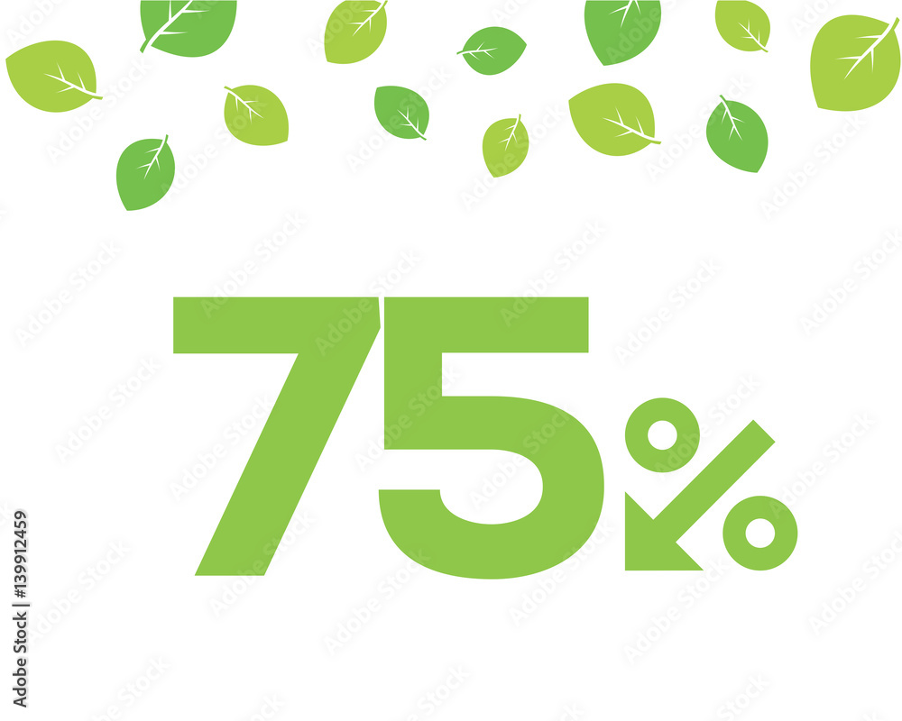Vector green 75% text designed with an arrow percent icon on white ...