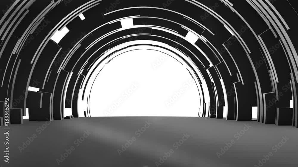 Round stage, podium or room with moving circular segments and circles ...