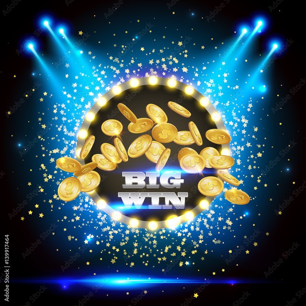 Big win Banner. Gold coins in flight. The coin icon with shadows. 3d ...