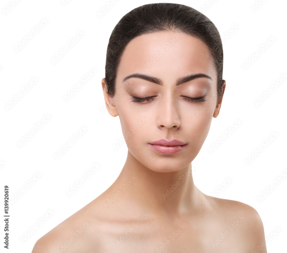 Beautiful indian girl perfect face with closed eyes Stock Photo | Adobe ...