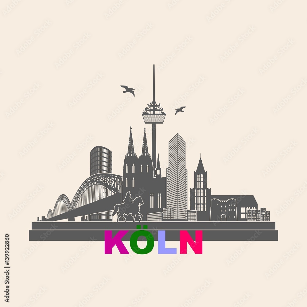 Köln Panorama Skyline Wandtatoo Sehenswürdigkeiten Kölner Dom ...