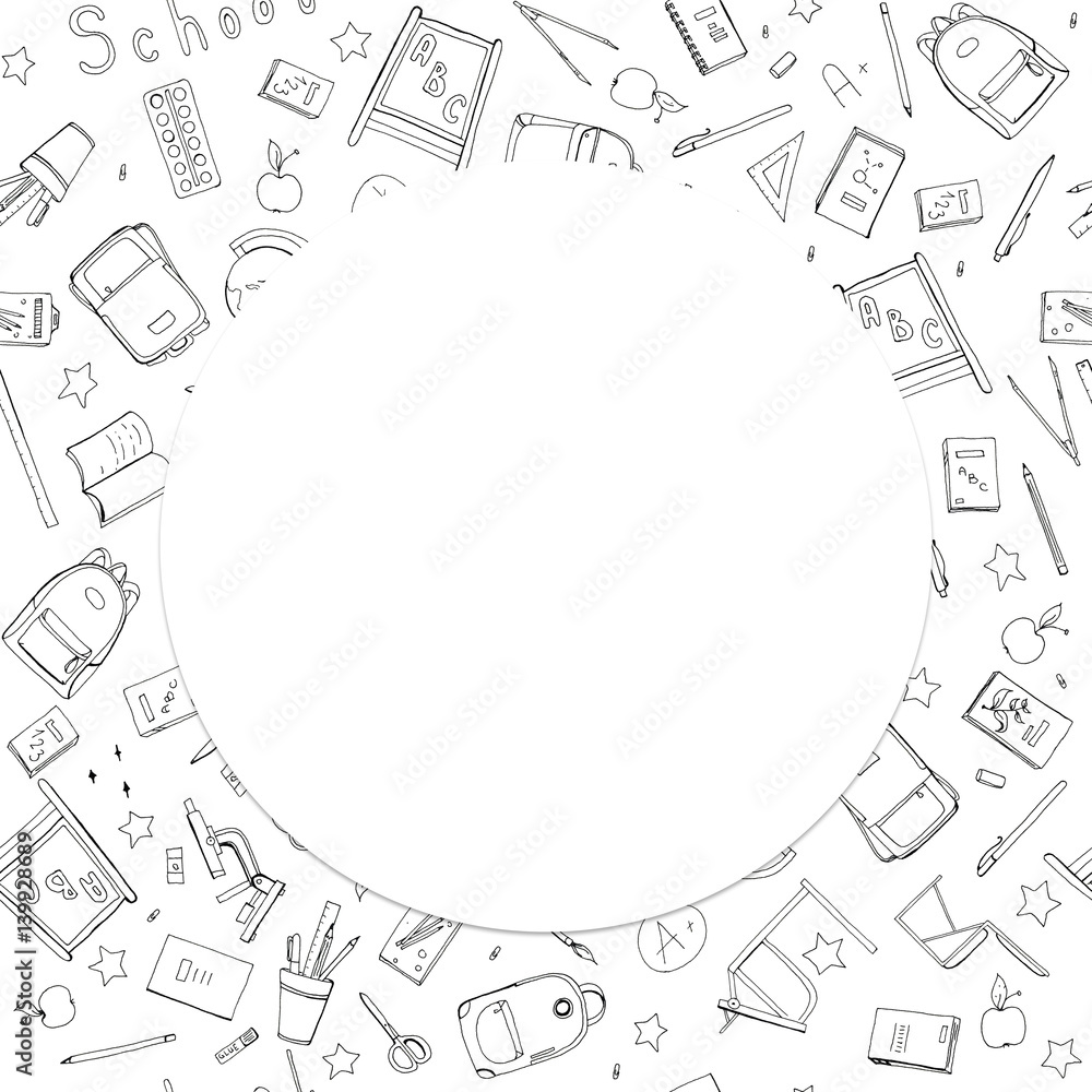 Hand drawn School doodle set illustration background with lettering ...
