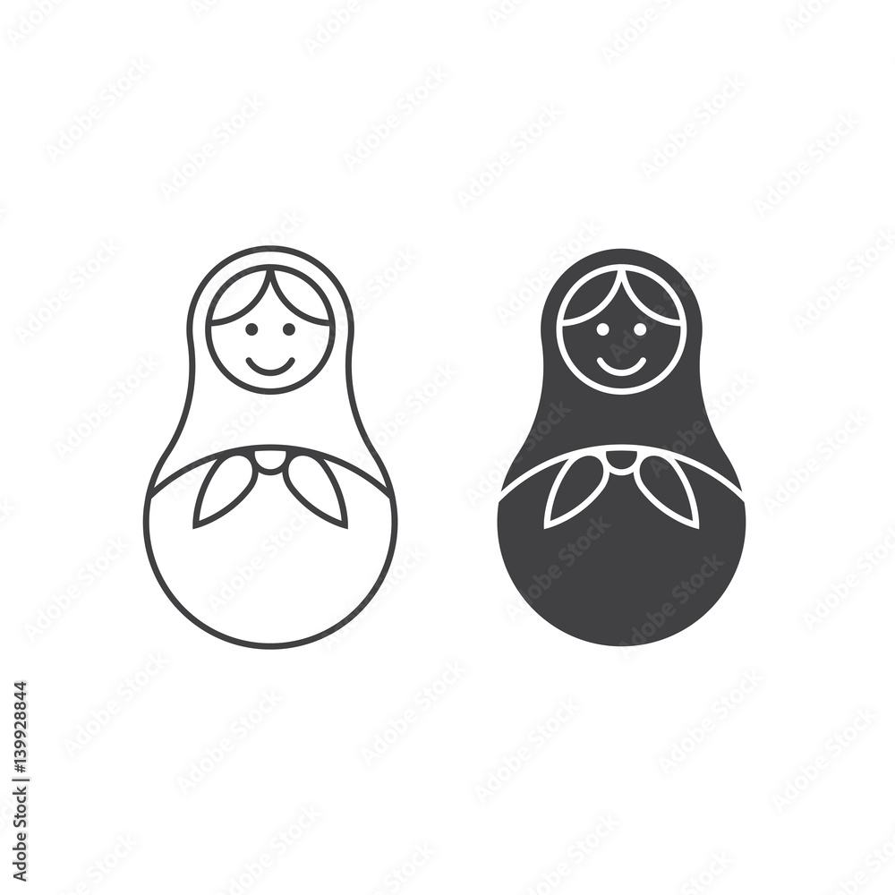 Russian nesting doll line icon, Matryoshka outline and filled vector ...
