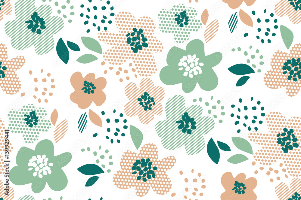 Simple pale color floral decorative seamless pattern in geometry style ...
