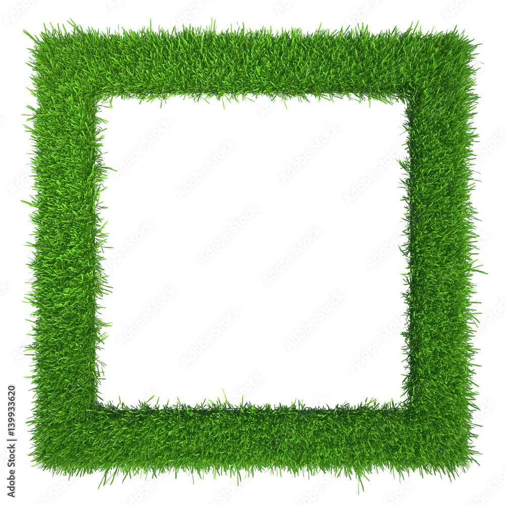 Green grass frame with copy-space. Square border template isolated on ...