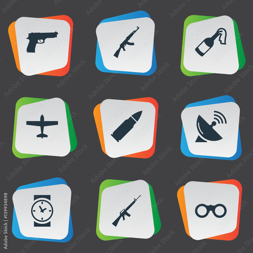 Vector Illustration Set Of Simple War Icons. Elements Signal Receiver ...