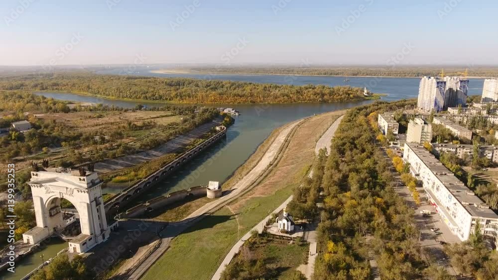 The gate of the first gateway of the Volga-Don ship canal. The unified ...
