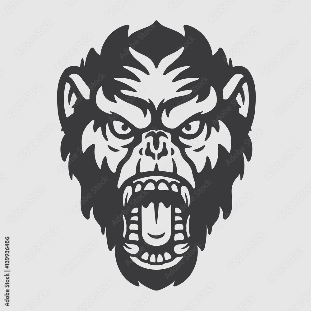 Angry Mad Ape Chimpanzee Head Logo Mascot Emblem Stock Vector | Adobe Stock