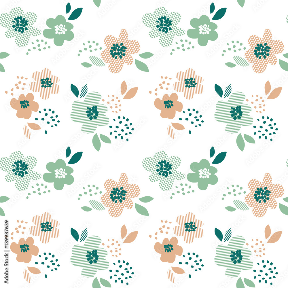 Simple pale color floral decorative seamless pattern in geometry style ...