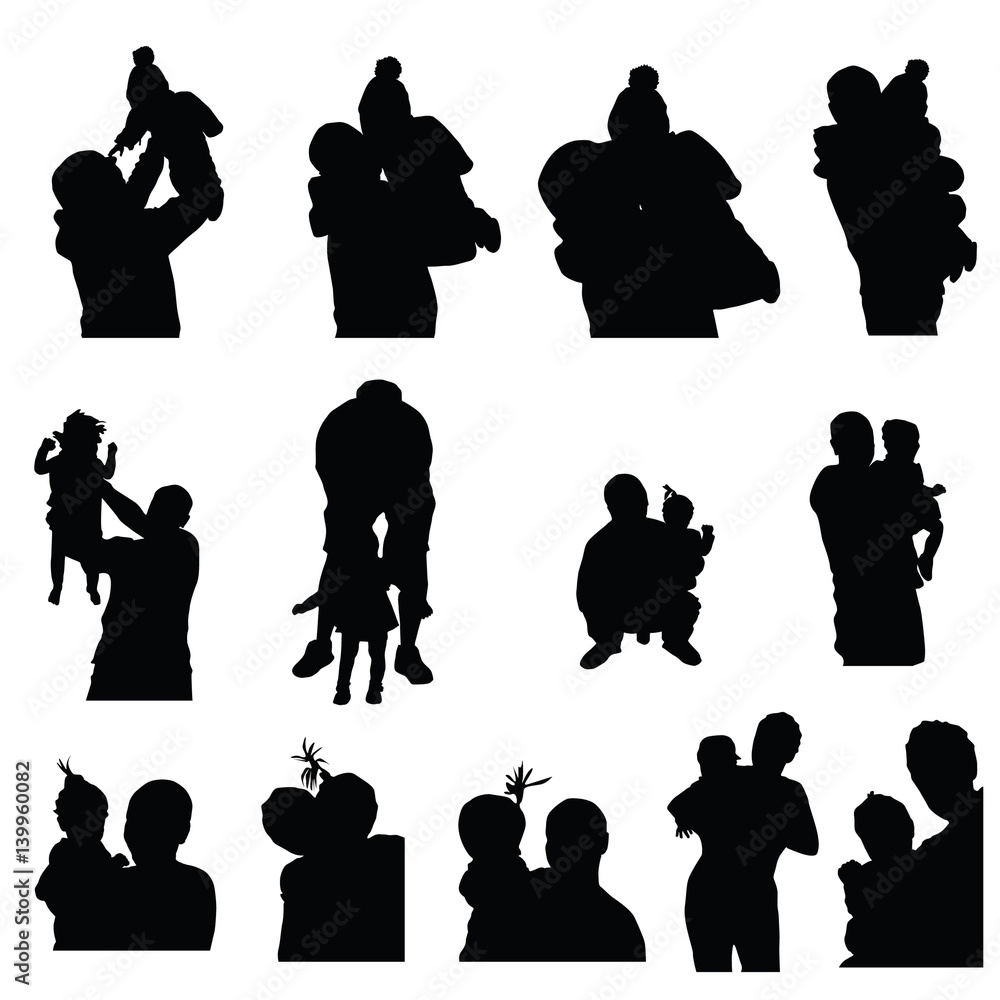 child silhouette with mom and dad set illustration Stock Vector | Adobe ...