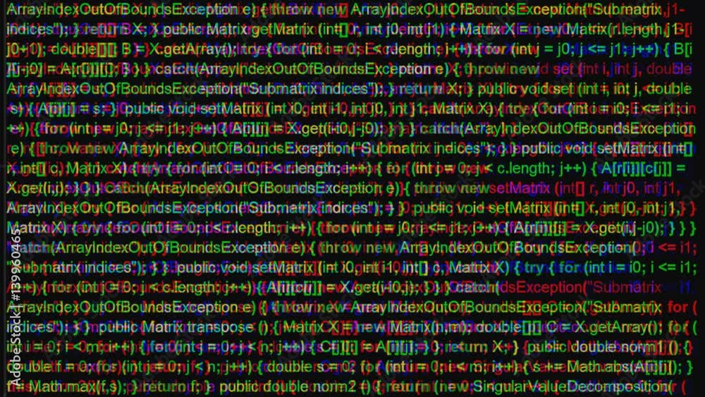 RGB separation fx: colorful source code scrolling text animation from public domain projects ...