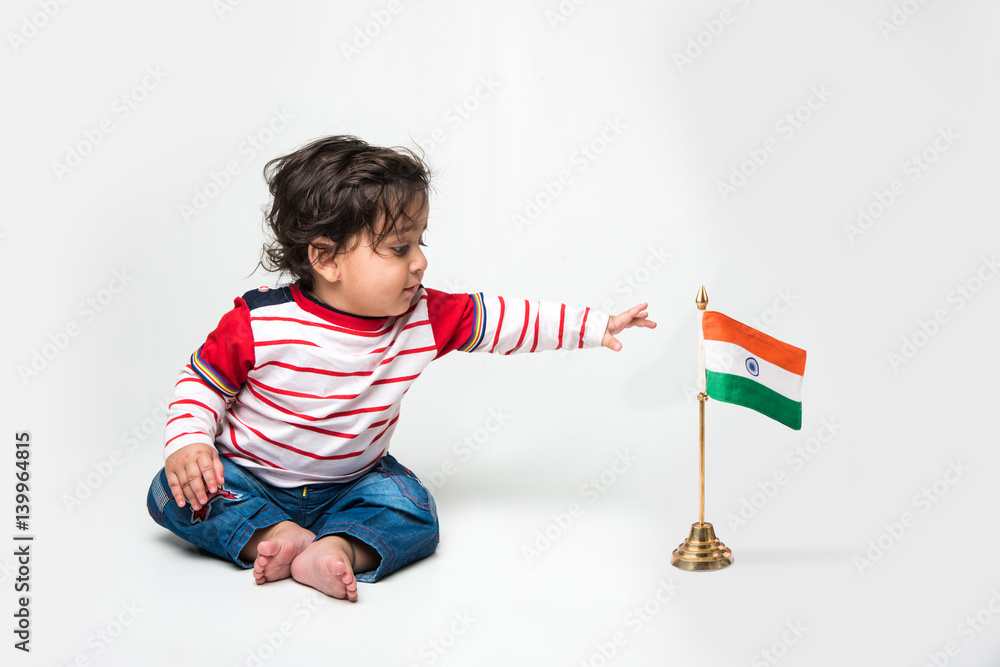 Cute baby boy on white background with indian flag or tricolour Stock ...