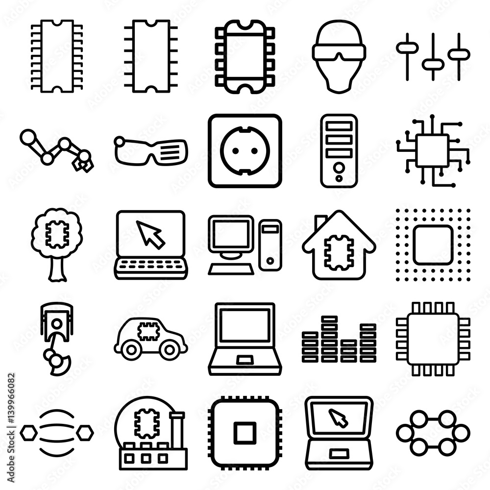 Set of 25 tech outline icons Stock Vector | Adobe Stock