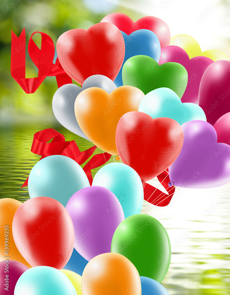 bright colored balloons on water background Stock Photo | Adobe Stock