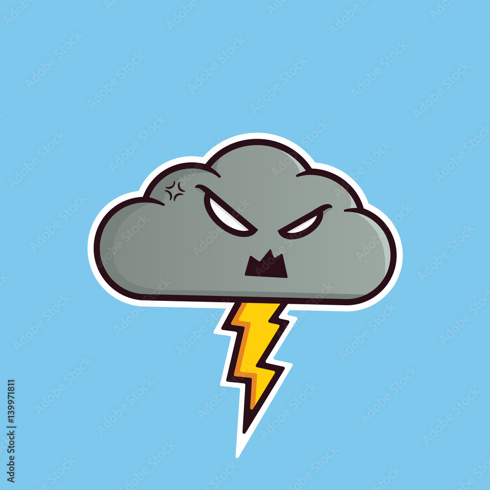 Angry cloud emoticon with thunders. Cute vector emoji. Editable ...