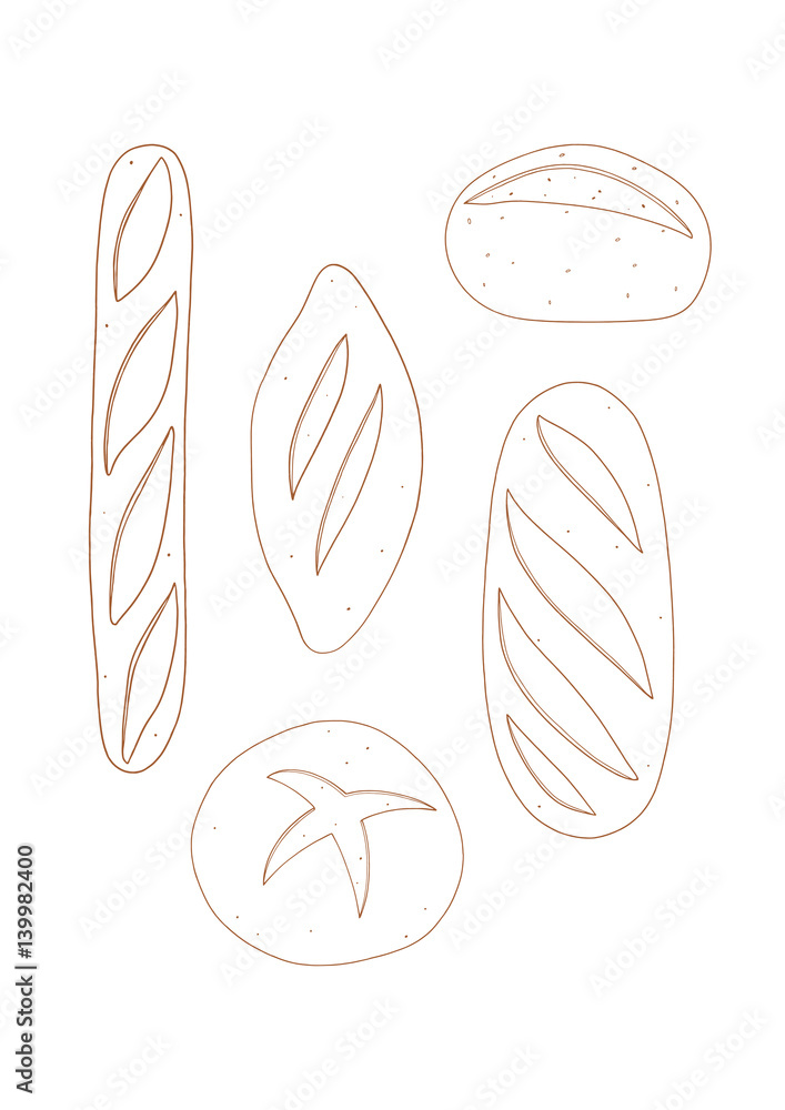 Bread line art set. Hand drawn bakery illustration Stock Vector | Adobe ...