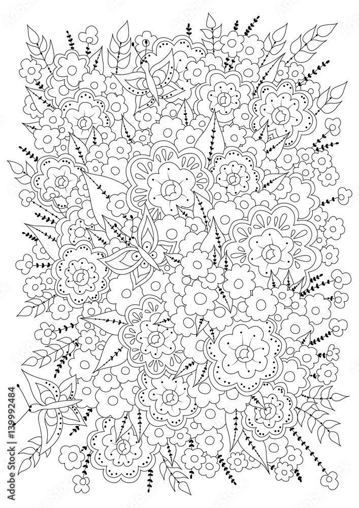 Hand drawn backdrop. Coloring book, page for adult and older children ...