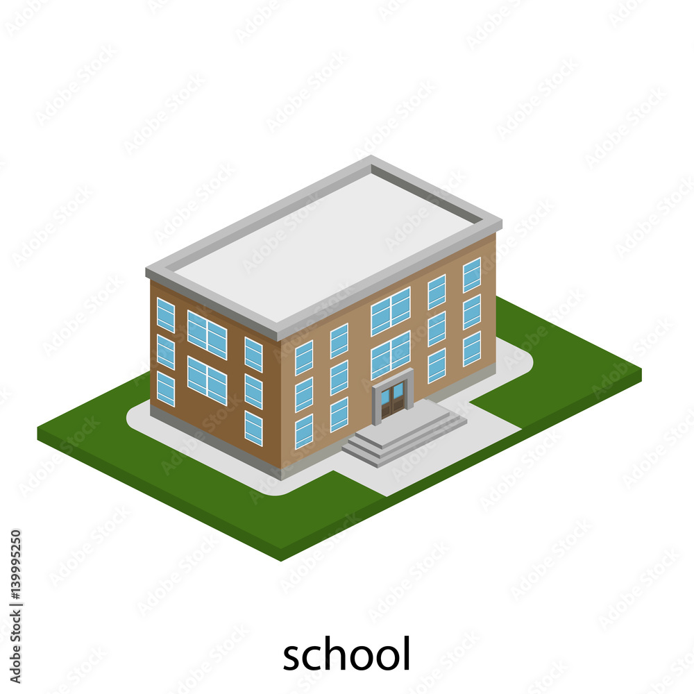 Isometric 3D concept vector illustration school building. College of ...