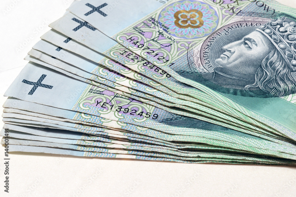 Polskie banknoty. 100 zł. Plik banknotów. Stock Photo | Adobe Stock