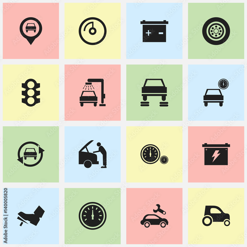 Vettoriale Stock Set Of 16 Editable Vehicle Icons. Includes Symbols ...