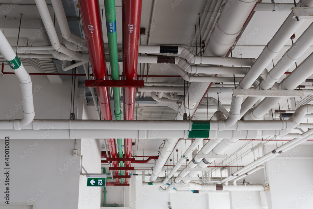 Pipe Systems, pipeline on building ceiling. Water Pipe or Piping System ...