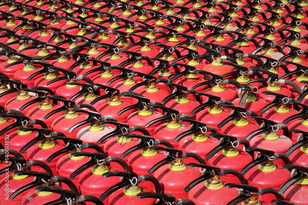 Full frame fire extinguishers. Horizontal 3:2 format. Stock Photo ...