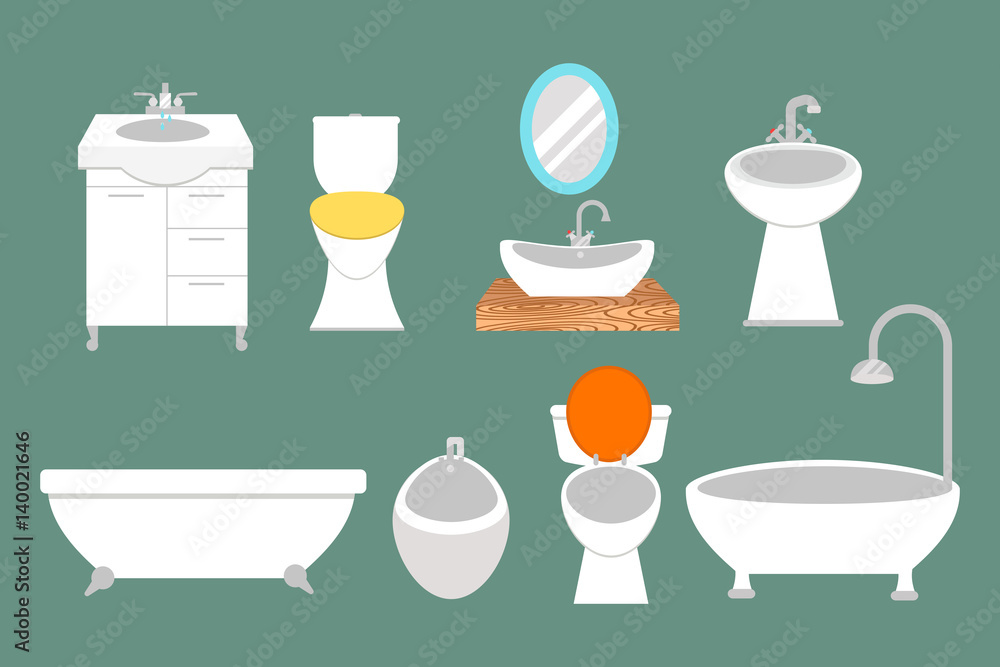 Bathroom icons colored set with process water savings symbols hygiene ...