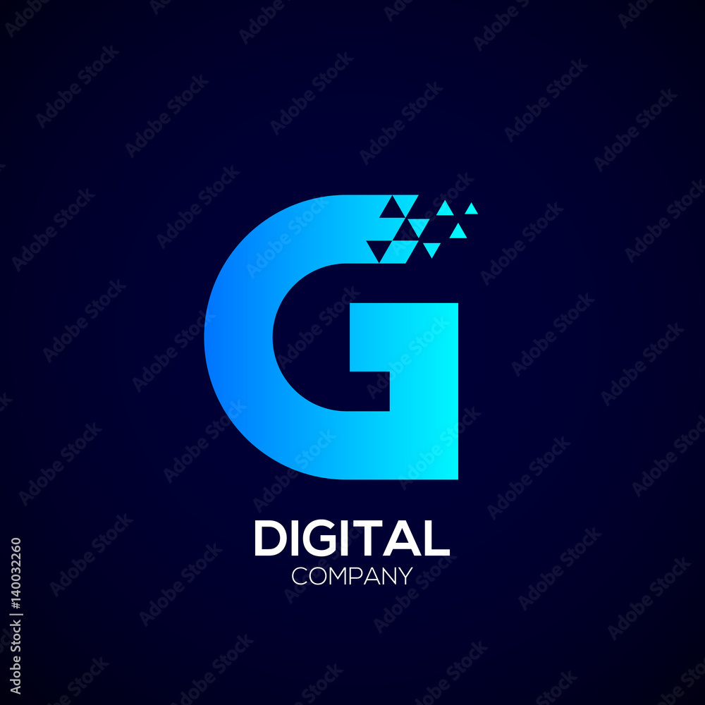 Letter G Pixel logo, Triangle,Blue color,Technology and digital ...