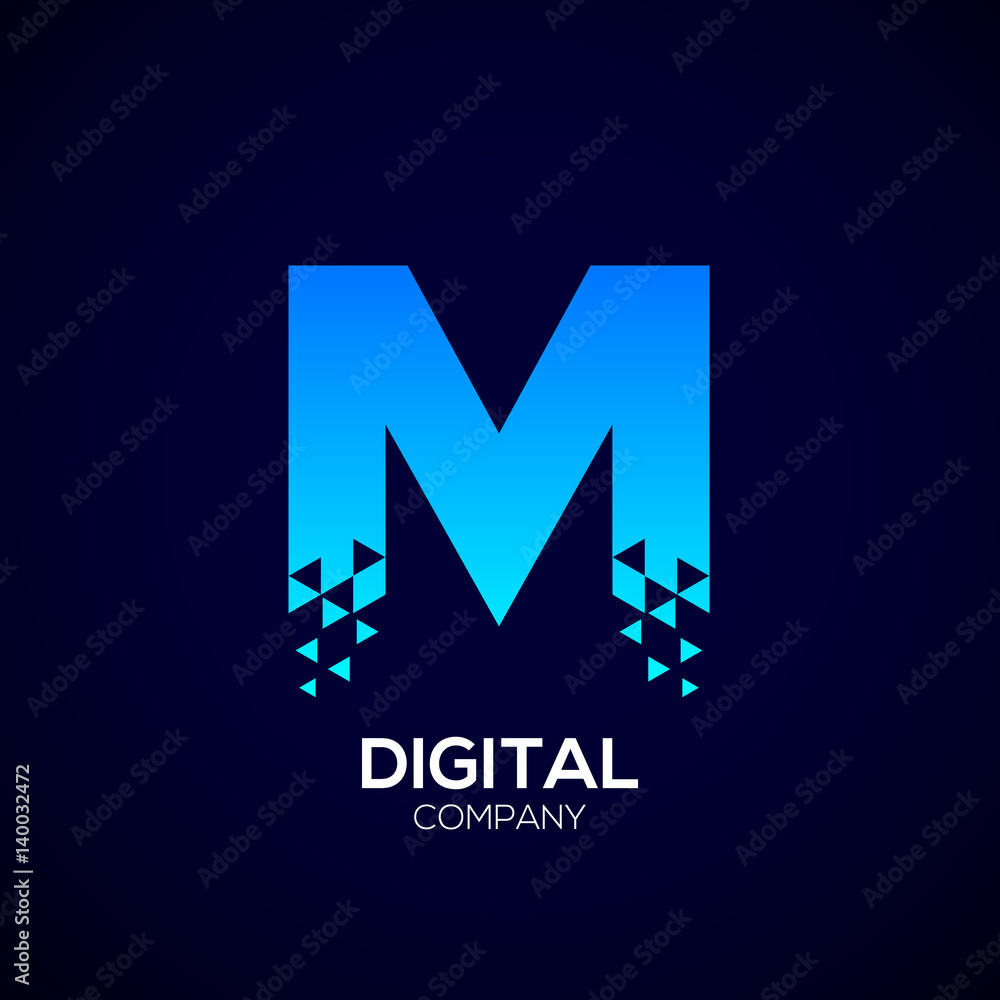 Letter M Pixel logo, Triangle,Blue color,Technology and digital ...