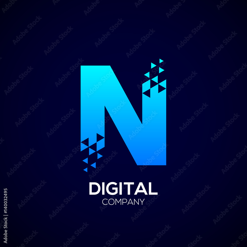 Letter N Pixel logo, Triangle,Blue color,Technology and digital ...