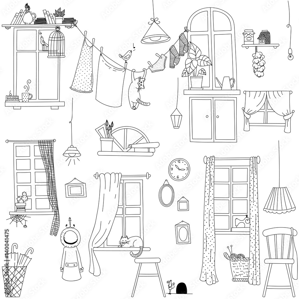 A set of different, cartoon windows. Stock Vector | Adobe Stock