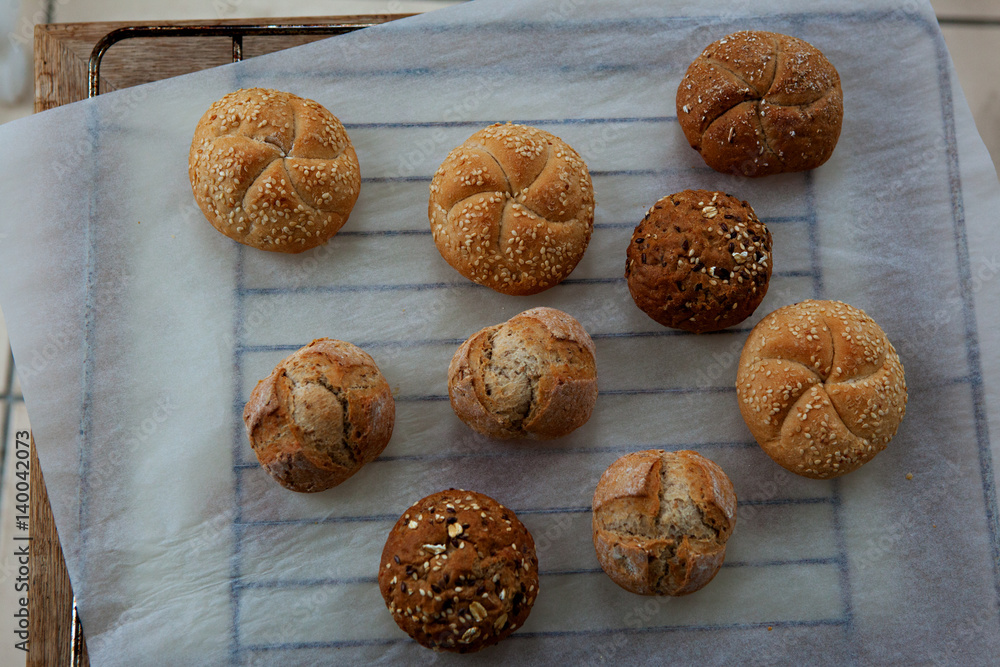 variety of small breads with seeds Stock Photo | Adobe Stock