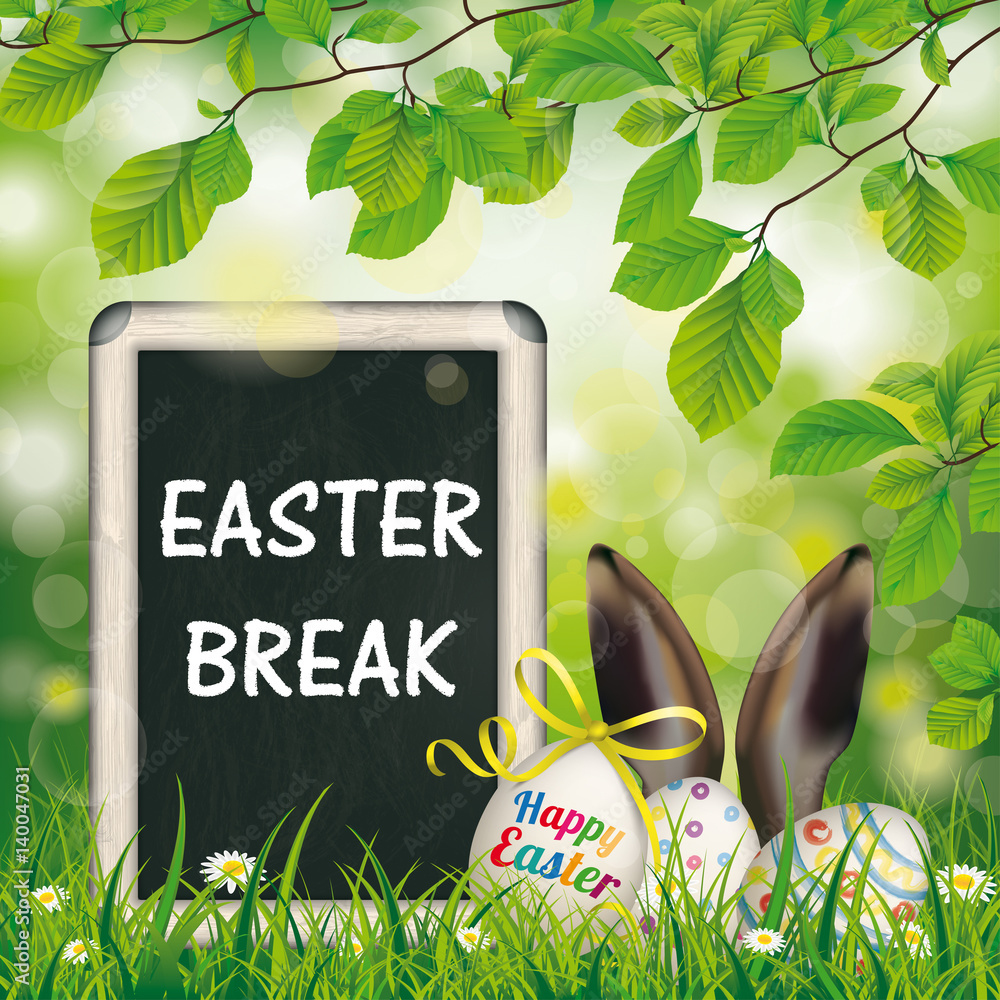 Happy Easter Break Eggs Blackboard Hare Ears Beech Twigs vector de ...