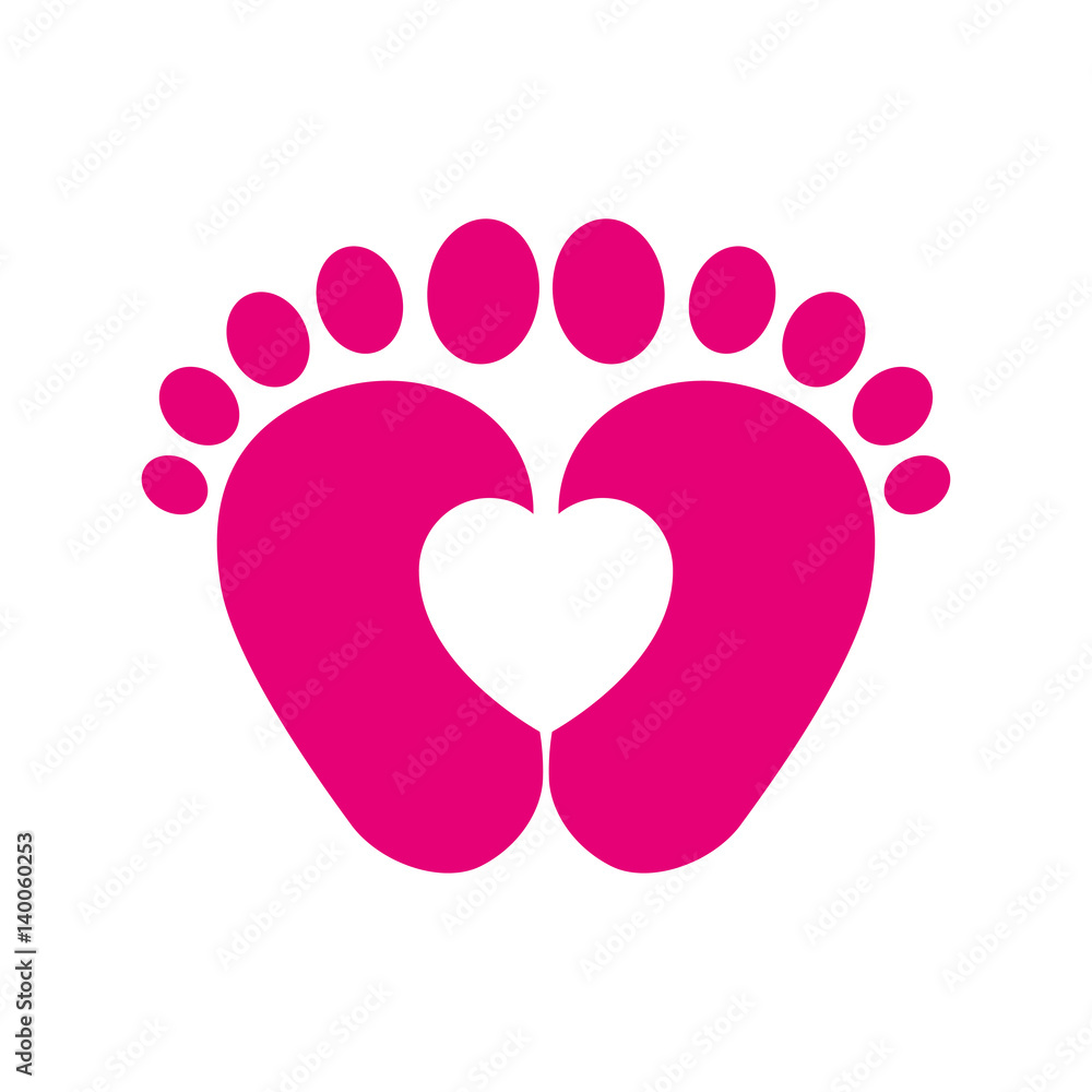 Icono plano pies de bebé rosa con corazón en fondo blanco Stock Vector ...