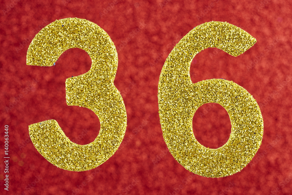 Number thirty-six yellow color over a red background. Anniversary ...
