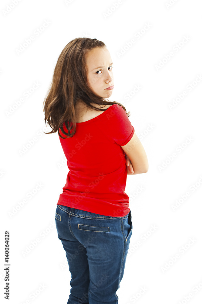 Sulky angry young girl child, sulking and pouting. Isolated on white ... Sulky angry young girl child, sulking and pouting. Isolated on white ...