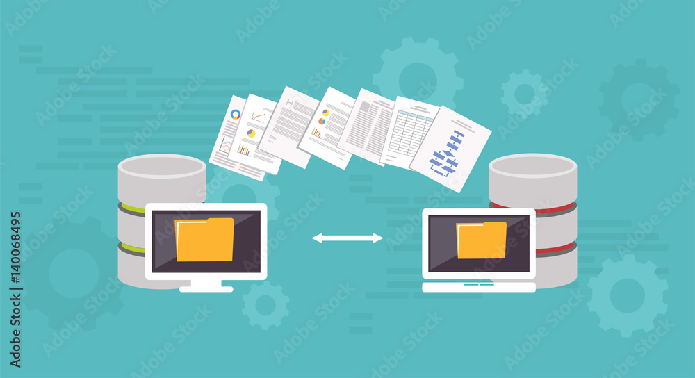 Data Migration.Data management. Transfer file concept. vector de Stock ...
