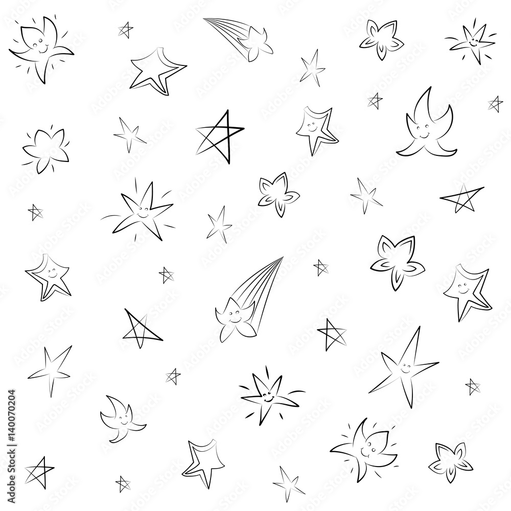 Hand Drawn Set of Stars. Children Drawings of Funny Stars. Sketch Style ...