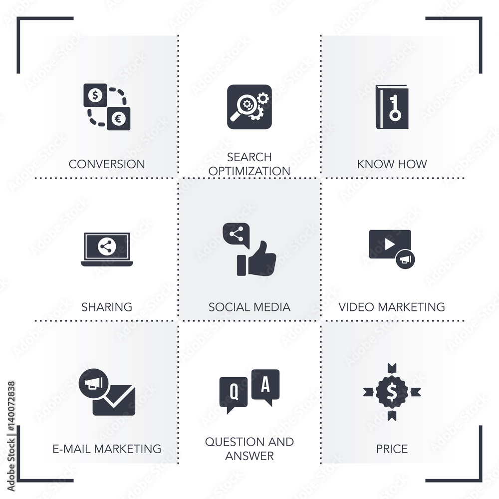 MARKETING MANAGEMENT ICON SET Stock Vector | Adobe Stock