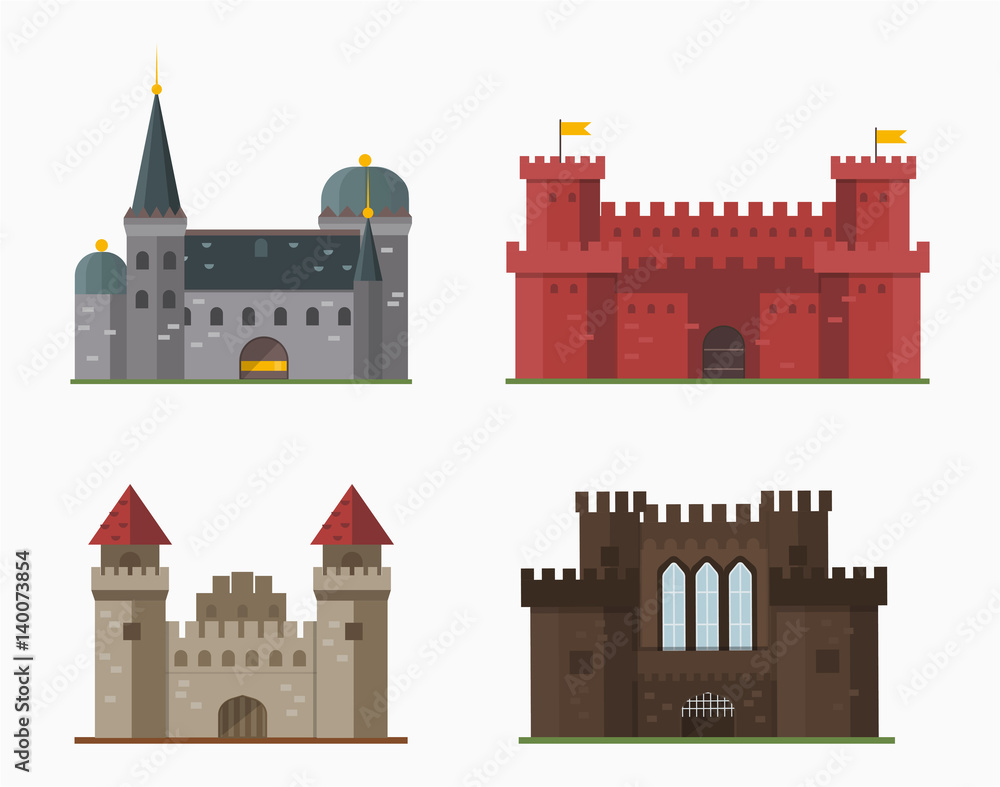 Cartoon fairy tale castle tower icon cute architecture fantasy house ...