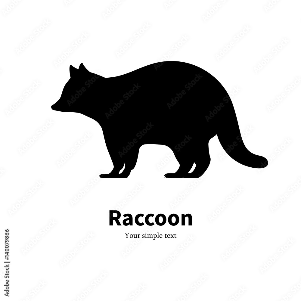Vector illustration of a black raccoon silhouette Stock Vector | Adobe ...