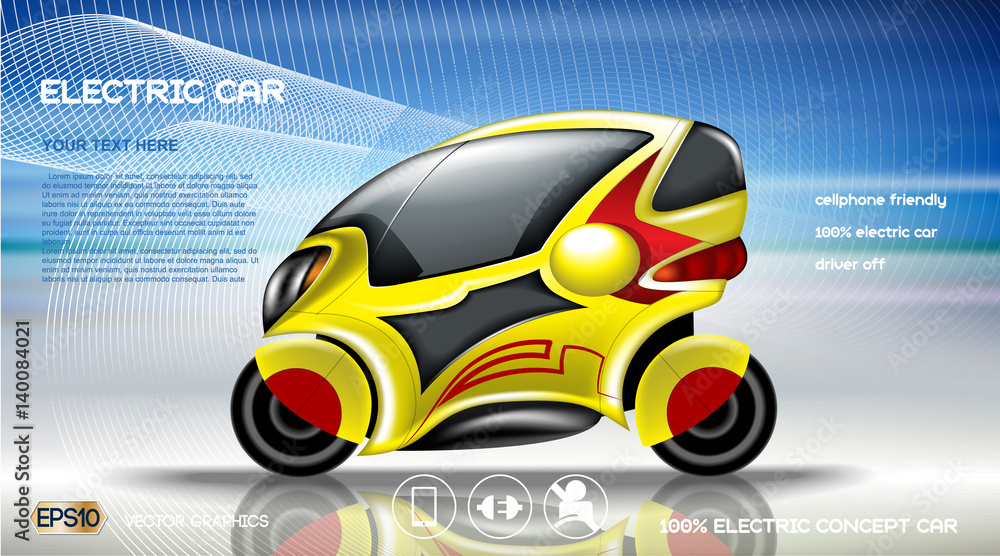Realistic 3d Electric car infographic concept. Digital Vector Electric ...